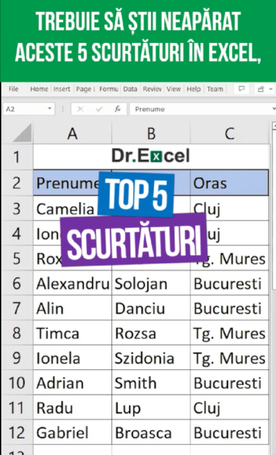 Top 5 Scurtături pentru Tabelele Excel - Dr.Excel - Servicii ...